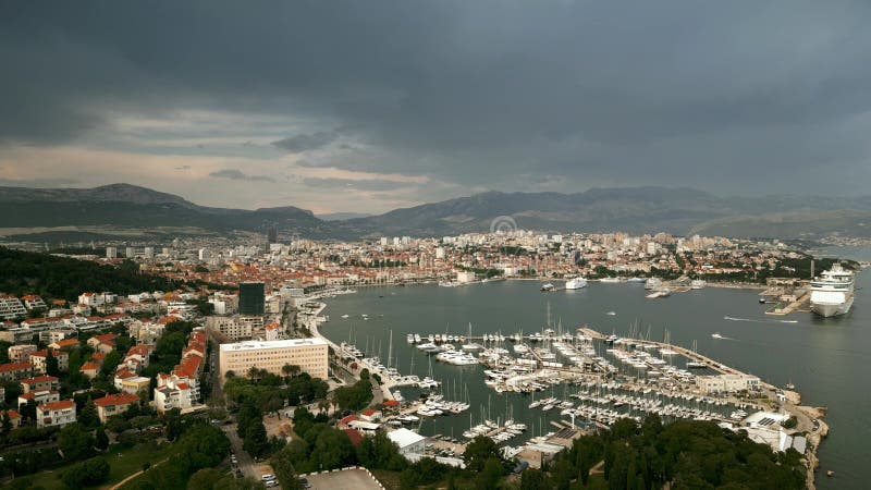 Aerial View of Harbour and Marina of Split on a Rainy Day, Croatia ...