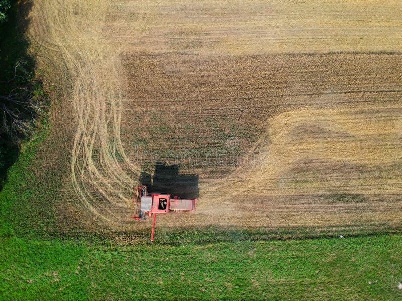 Aerial View on Harvester during Crops on Field Stock Image - Image of ...