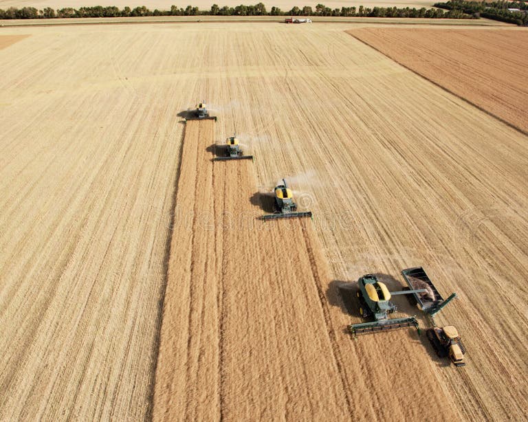 Aerial View of Harvesters in Formation Stock Photo - Image of canada ...