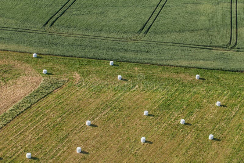 Aerial View of Hay Bales on the Field Stock Photo - Image of crop ...