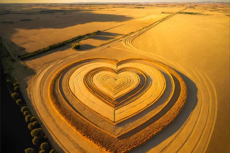 Aerial View of Heart Shaped Crop Circles - Generative AI Stock ...