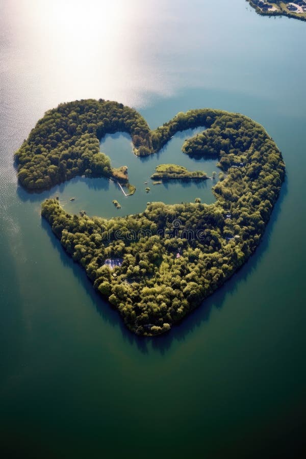 Aerial View of a Heart-shaped Island or Lake Stock Illustration ...