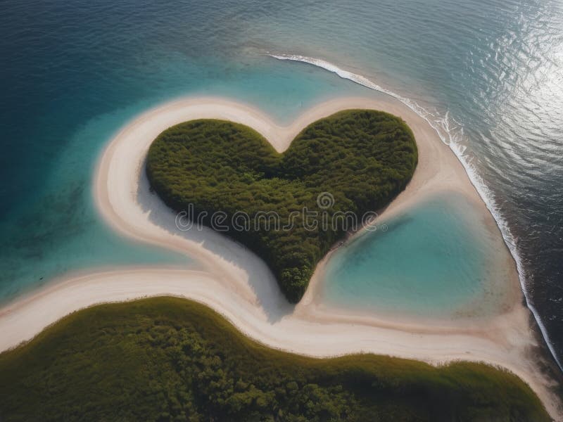 An Aerial View of a Heart Shaped Island in the Middle of the Ocean ...