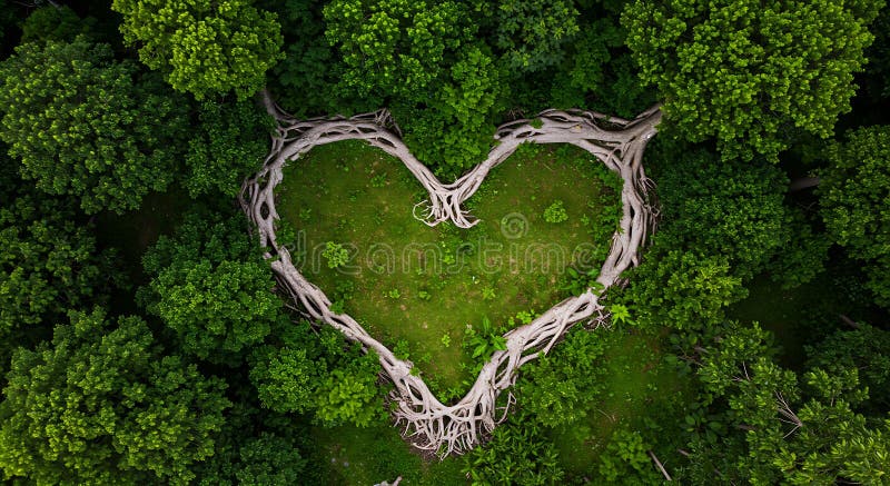 Aerial View of Heart-shaped Roots Symbolizing Love for Nature ...
