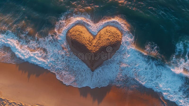 Aerial View of Heart Shaped Sand Formation on Beach Stock Illustration ...