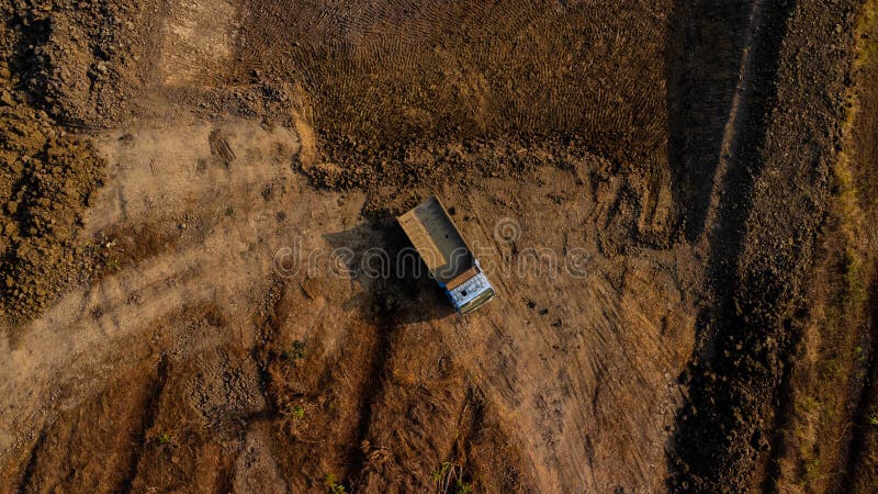 Aerial View of Heavy Earthmovers in Construction Site Stock Photo ...