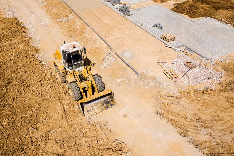 Aerial View of Wheel Loader on a Road Construction Site Stock Image ...