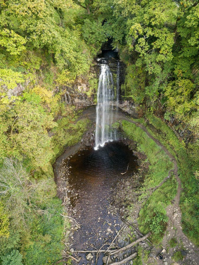 Aerial View of Henrhyd Waterfall in the Brecon Beacons, Wales Stock ...