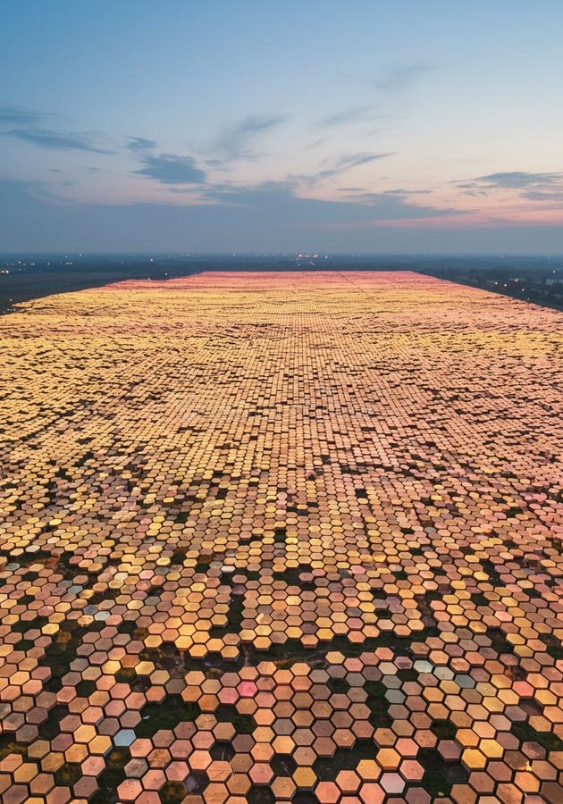 Aerial View of Hexagonal Pattern at Sunset Stock Illustration ...
