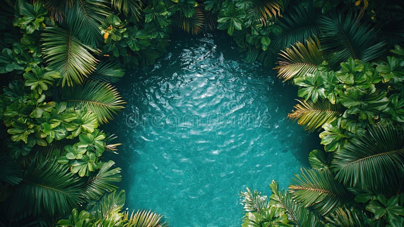 Aerial View of a Hidden Tropical Pool Surrounded by Lush Greenery Stock ...