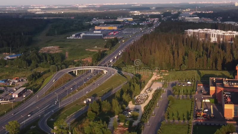 Aerial View of the High-speed Country Road with an Interchange Above it ...