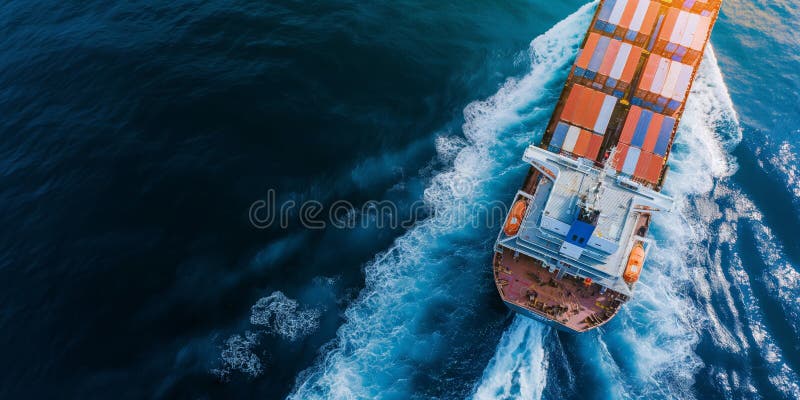 High-Tech Cargo Ship Navigates Ocean: Aerial View of Advanced Maritime ...