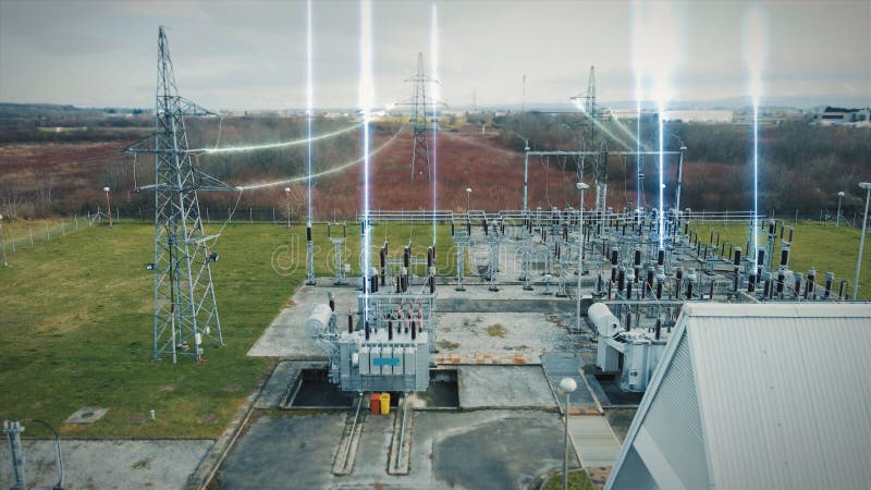 Aerial View of High Voltage Electric Power Distribution System Stock ...