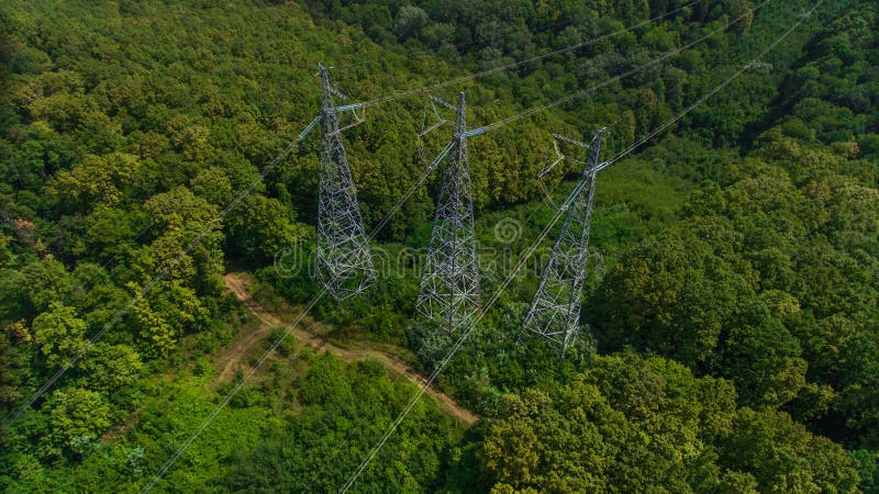 Aerial View. High Voltage Metal Post Stock Photo - Image of drone ...