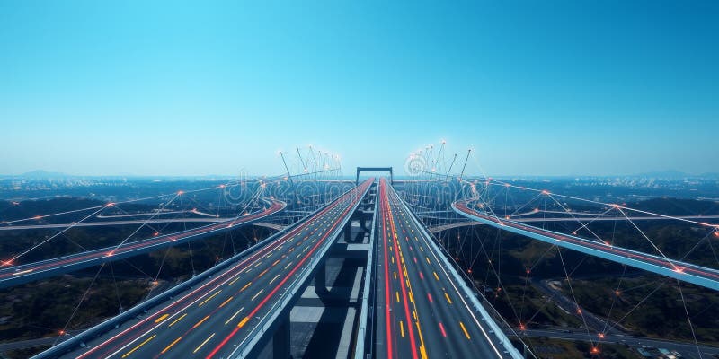Aerial View of Highway Bridge at Dusk Stock Illustration - Illustration ...