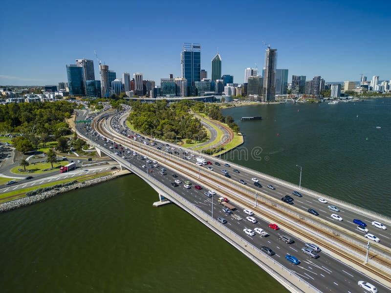 Aerial View of Highway Connecting To Perth CBD Stock Photo - Image of ...
