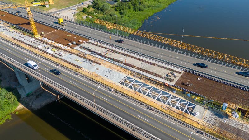 Aerial View of Highway Construction Site Stock Photo - Image of traffic ...