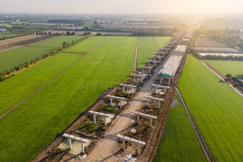 Aerial View of Highway Construction Site Stock Photo - Image of field ...