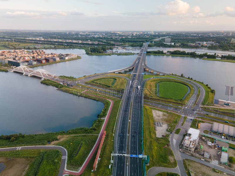 Aerial View of a Highway Crossing Intersection A10 S114 in Amsterdam ...