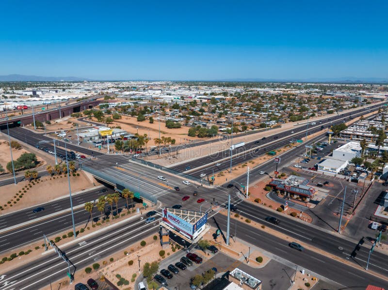 Aerial View of the Highway and Crossroads Intersections in Phoenix, USA ...