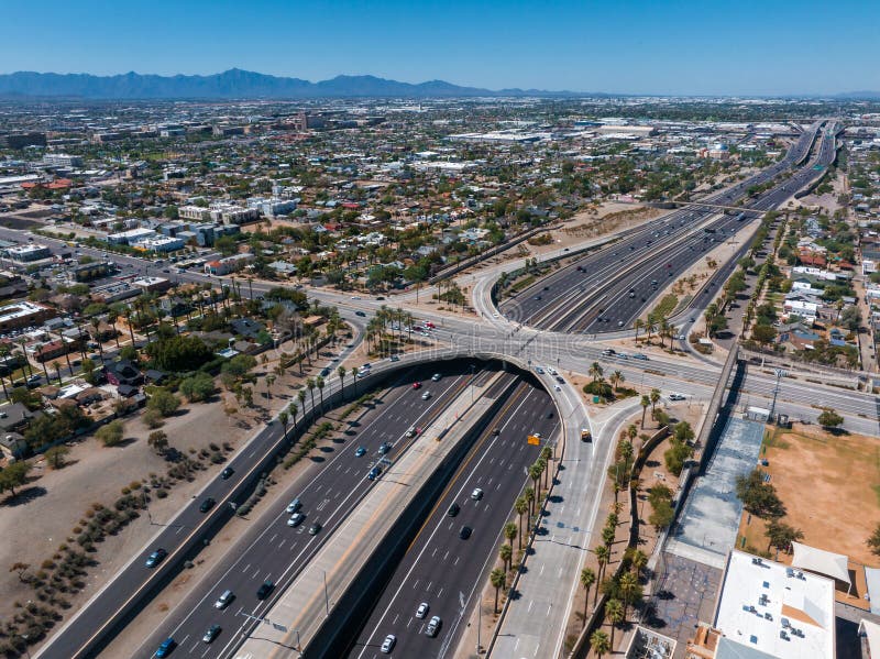 Aerial View of the Highway and Crossroads Intersections in Phoenix, USA ...