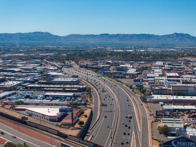 Aerial View of the Highway and Crossroads Intersections in Phoenix, USA ...