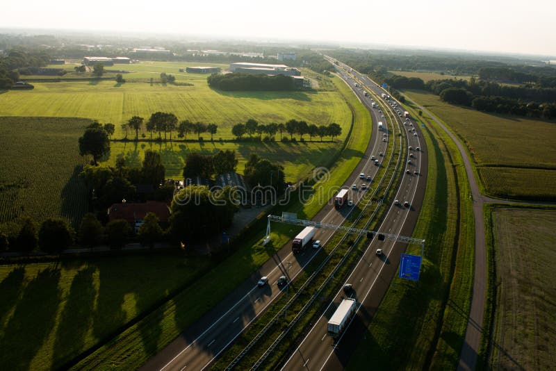 Aerial View of a Highway with Green Fields Stock Image - Image of green ...