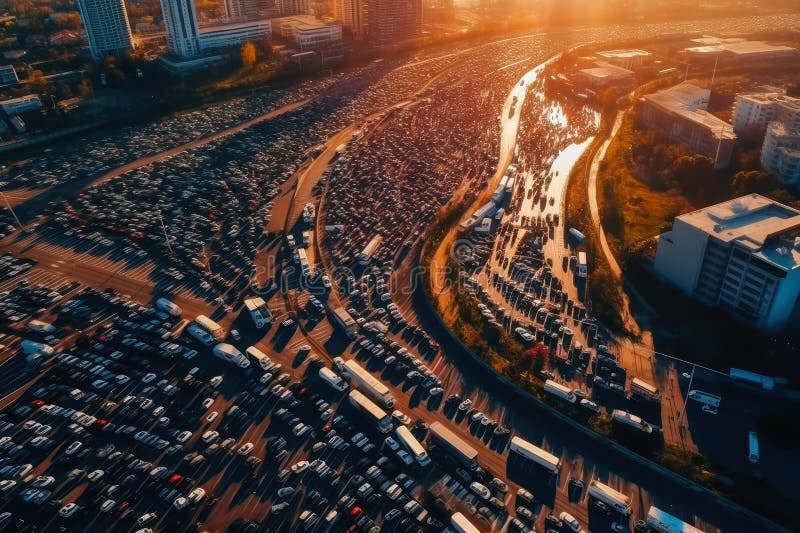 Aerial View of a Highway with a Huge Traffic Jam Created with ... Aerial View of a Highway with a Huge Traffic Jam Created with ...
