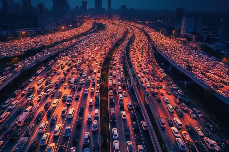 Aerial View of a Highway with a Huge Traffic Jam Created with ...