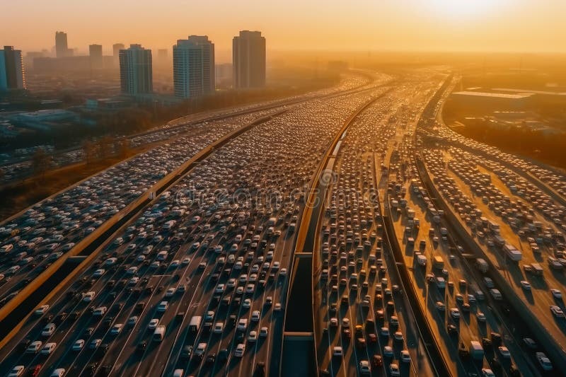 Aerial View of a Highway with a Huge Traffic Jam Created with ...
