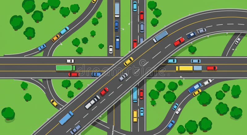 Aerial View of a Highway Interchange Featuring Multiple Lanes and ...