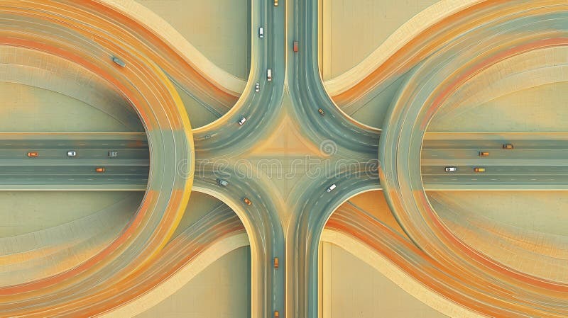 Aerial View of Highway Interchange Stock Illustration - Illustration of ...
