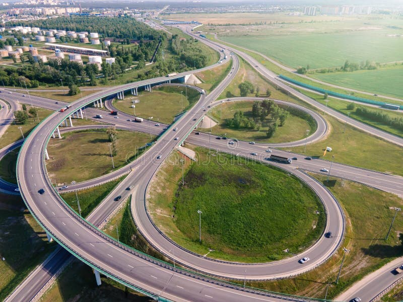 Aerial View Highway Interchange Multiple Road Interchanges Stock Photo ...
