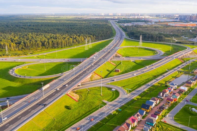Aerial View of Highway Interchange. Road Junction in the Suburbs Stock ...
