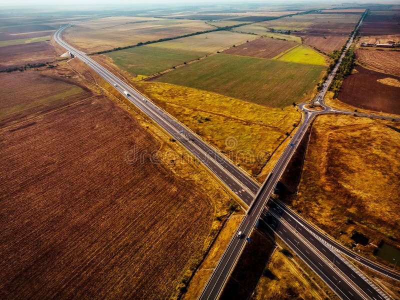 Aerial View of Highway Interchange of a Small City in Open Space Stock ...