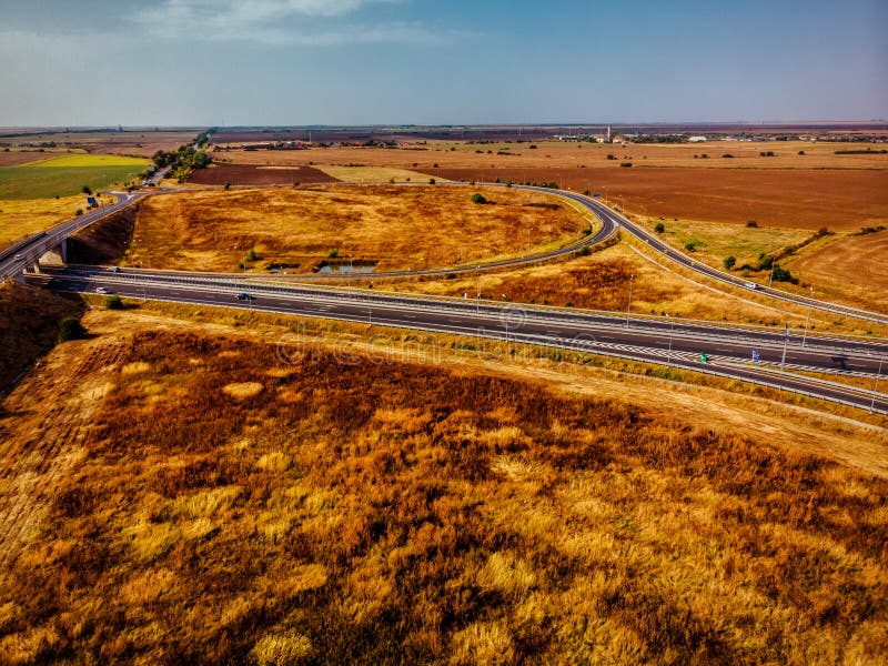 Aerial View of Highway Interchange of a Small City in Open Space Stock ...