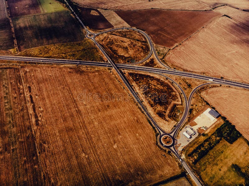 Aerial View of Highway Interchange of a Small City in Open Space Stock ...