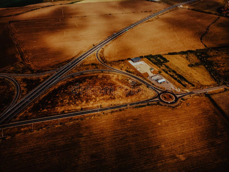 Aerial View of Highway Interchange of a Small City in Open Space Stock ...