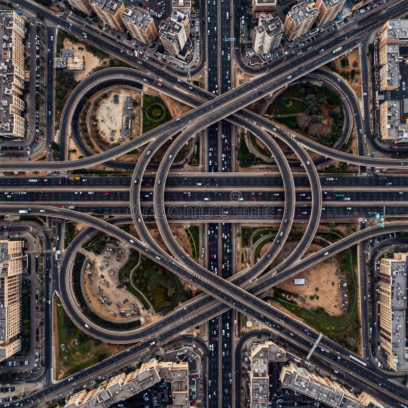 Aerial View of Highway Interchange - AI Stock Illustration ...