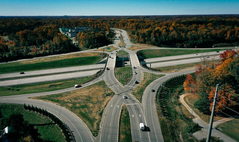 Aerial View of the Highway X Intersection with Cars Stock Image - Image ...