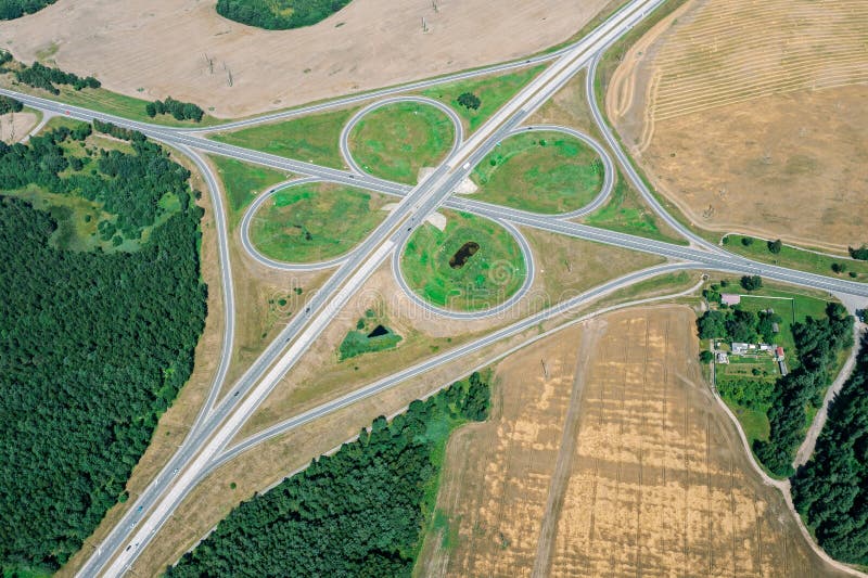 Aerial View of a Highway Intersection with a Clover-leaf Interchange in ...