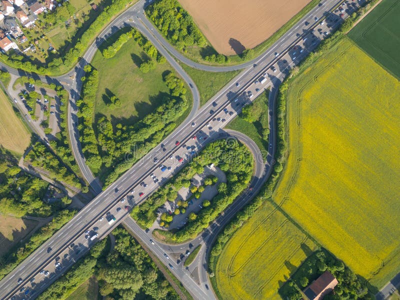 Aerial View of Highway Intersection and Landscape. Stock Photo - Image ...