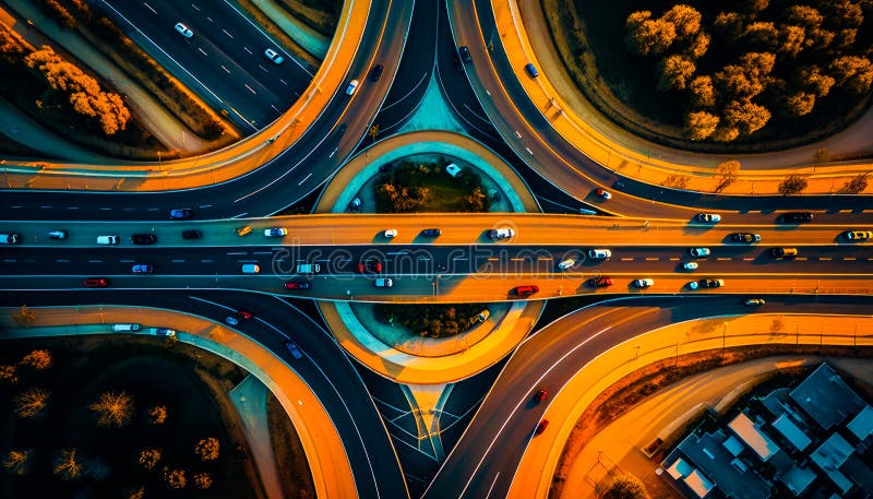 An Aerial View of Highway Intersection at Night. Generative AI Stock ...