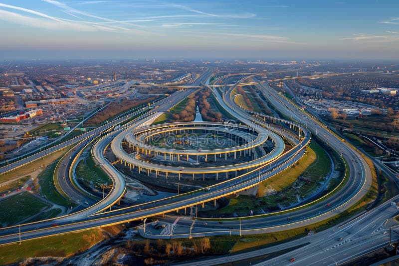 Aerial View of Highway Intersection Stock Illustration - Illustration ...