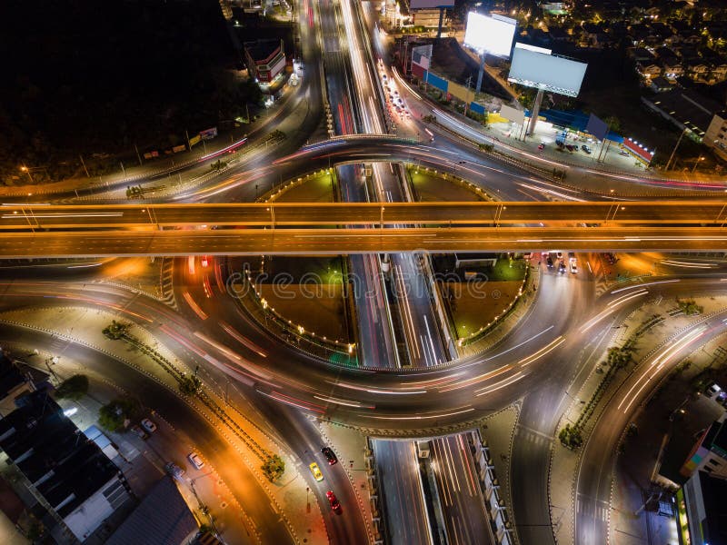 Aerial View of Highway Junctions with Roundabout. Bridge Roads Shape ...