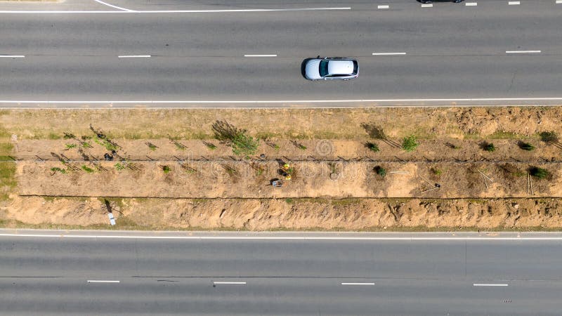 Aerial View of Highway and Median Strip Construction Stock Photo ...