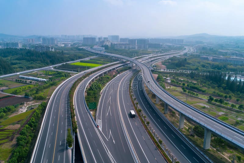 Aerial View of Highway and Overpass in City Stock Image - Image of ...