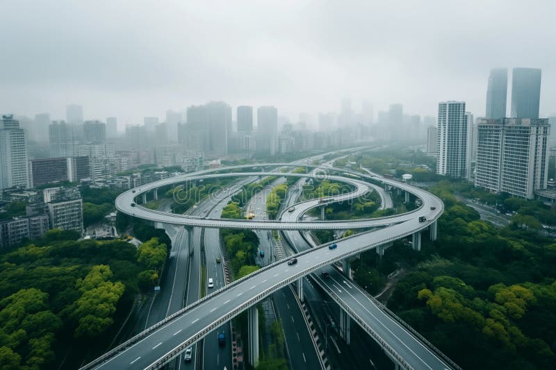 Aerial View of Highway and Overpass in City, Highway and Overpass in ...