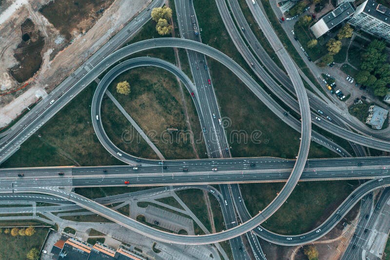 Aerial View of Highway and Overpass Intersection Stock Image - Image of ...