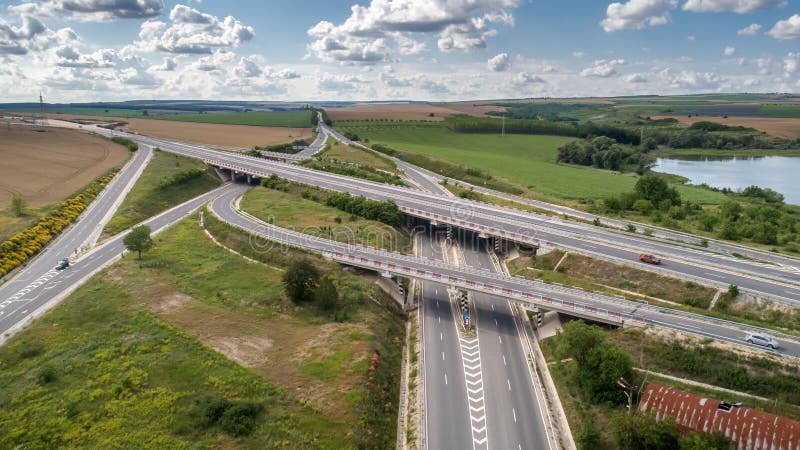 Aerial View of Highway and Overpass. Road Junction, Highway ...